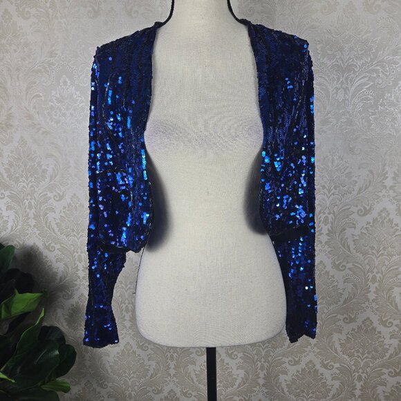 None | Jackets & Coats | Vintage Royal Blue Sequin Black Beaded Detail ...